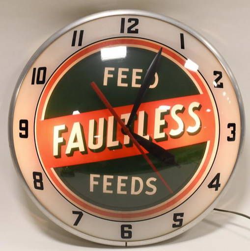 Vintage Faultless Feeds Adv Double Bubble Clock