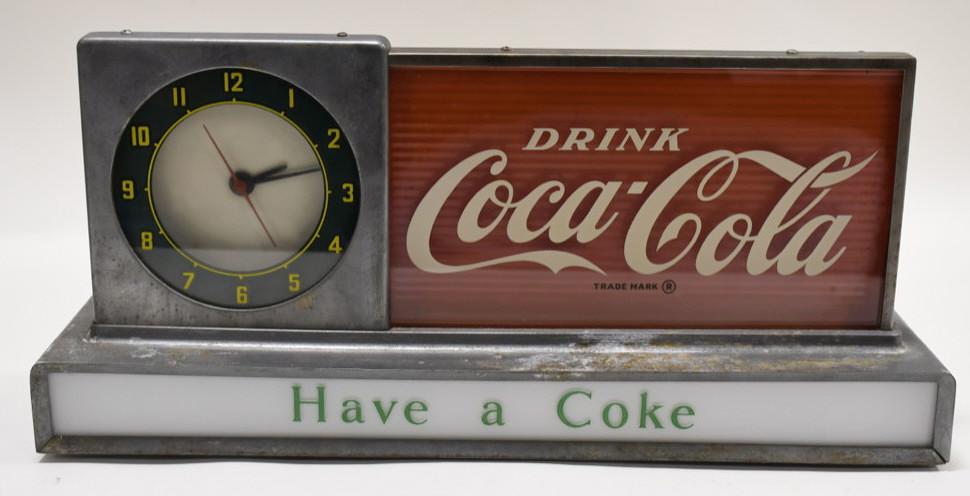Vintage Coca Cola Glass Lighted Countertop Clock