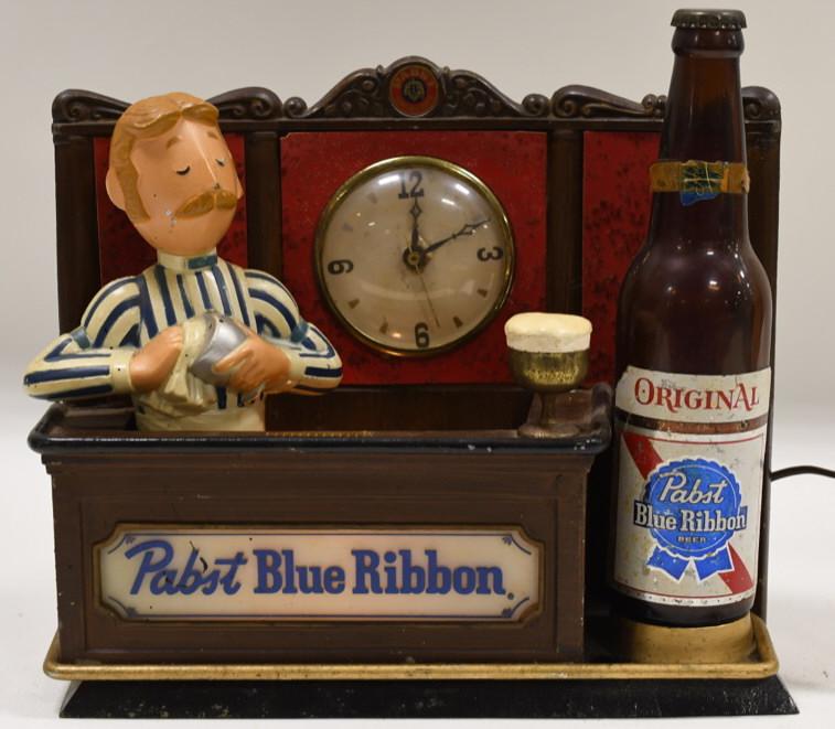 Vtg Cast Metal Pabst Blue Ribbon Lighted Bar Clock