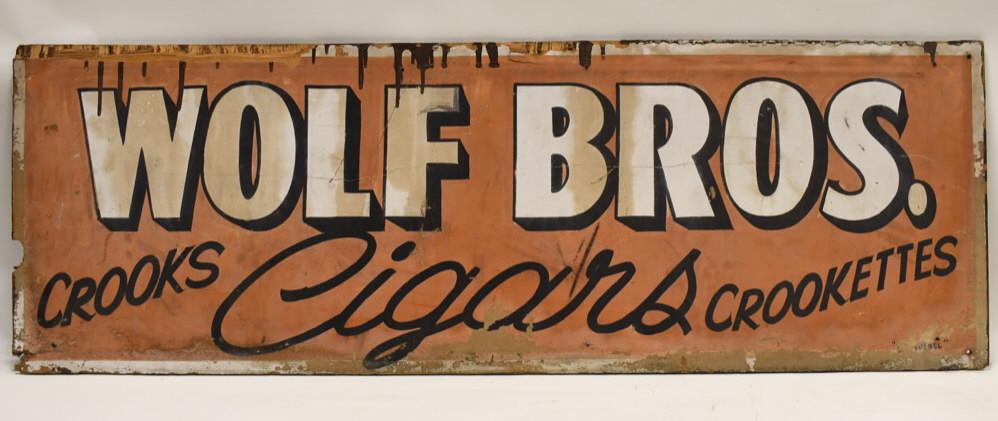 Vintage Wood Wolf Bros. Cigars Advertising Sign