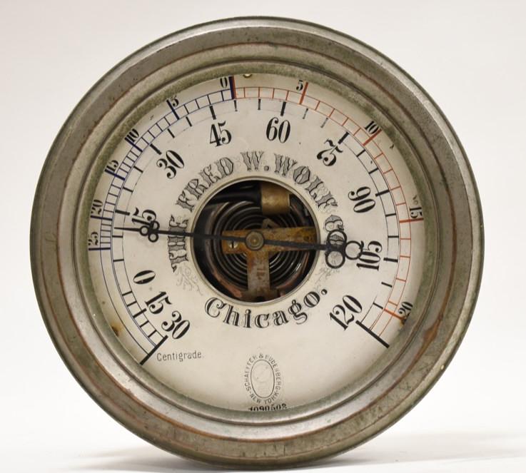 Antique The Fred W. Wolf Co Industrial Thermometer