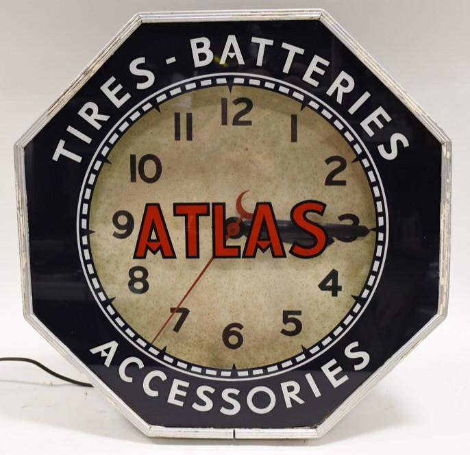 Vintage Atlas Tires Neon Advertising Clock By Npi
