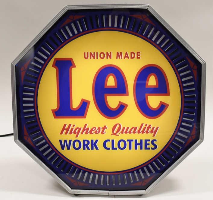 Restored Lee Work Clothes Neon Spinner Glass Sign