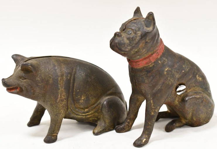 Cast Iron Boxer & Pig Coin Banks
