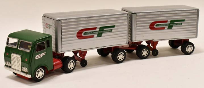 Japan Tin Friction Consolidated Freightways Truck & Trailer W/ Box