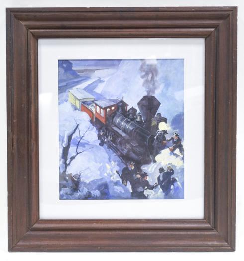 Howard Fogg Snowbound Locomotive Gouache Painting