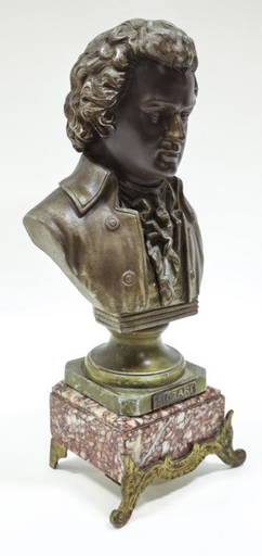 Antique "mozart" Bronze Finish Bust On Marble Base