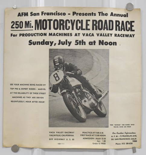 Vintage Vaca Valley Calif. Motorcycle Race Poster