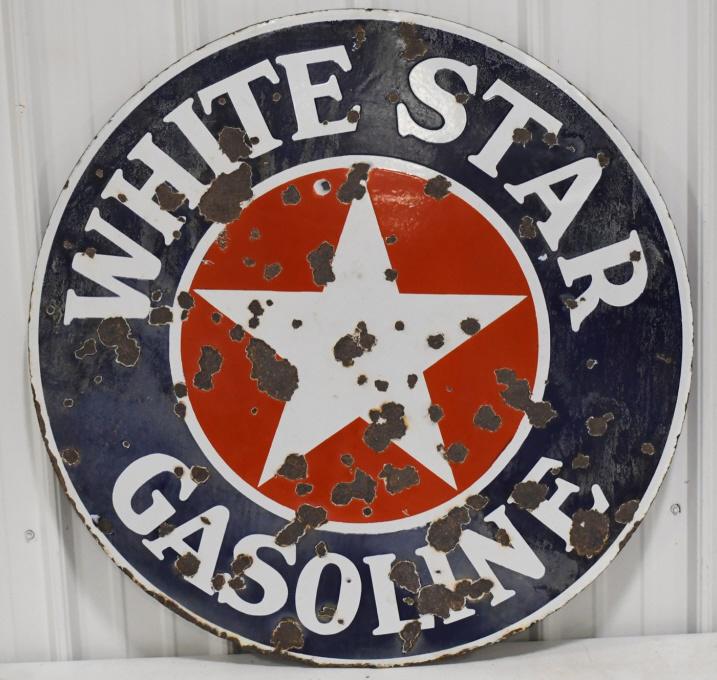 Early 3ft Dsp White Star Gasoline Adv Sign