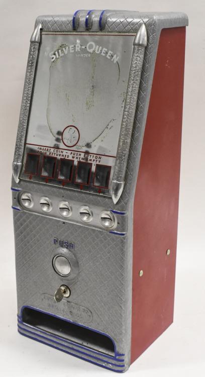 Vintage 1 Cent Silver Queen Vending Machine
