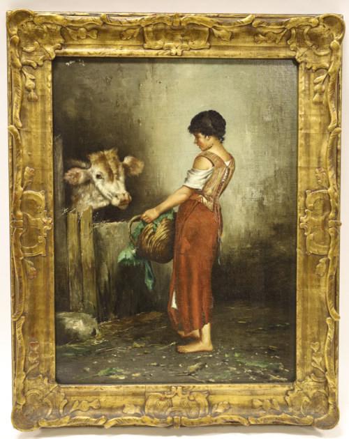 Vincenzo Caprile "feeding Time" Oil On Canvas