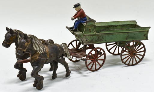 Kenton Cast Iron Log Wagon With Horse And Driver