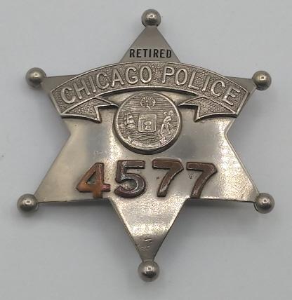 Obsolete Chicago Police Retired 6 Pt Badge #4577