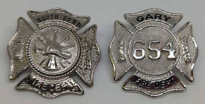 Pair Of Indiana Fire Dept Cap Badges Gary & S Bend