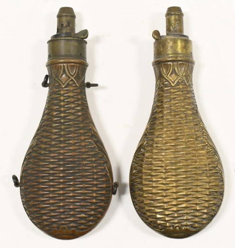 2 Early G&JW Hawksley Brass / Copper Powder Flasks (#1203) on Jan 08 ...