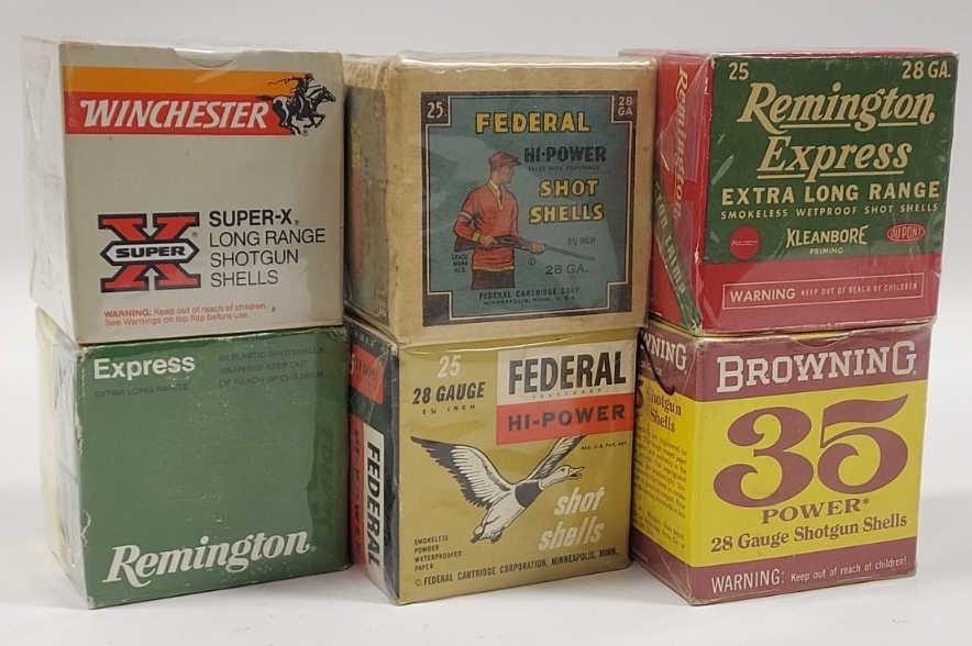 150 Vintage 28 Gauge Shotgun Shells In Boxes