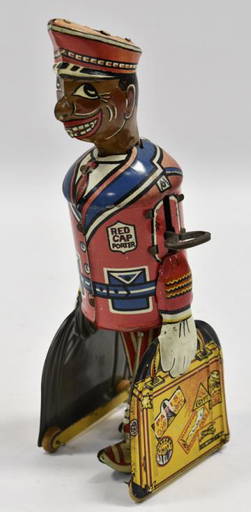 Louis Marx Tin Litho Windup Red Cap Porter
