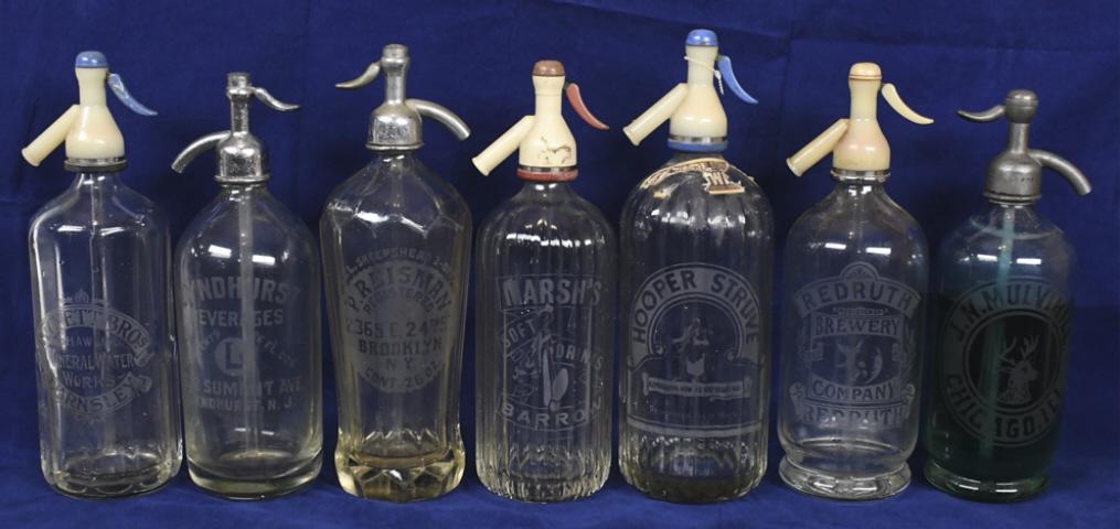 7 Vintage Etched Glass Advertising Seltzer Bottles (#10323A) on Jan 19 ...