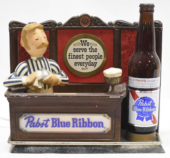 Vtg Cast Metal Pabst Blue Ribbon Lighted Bar Sign