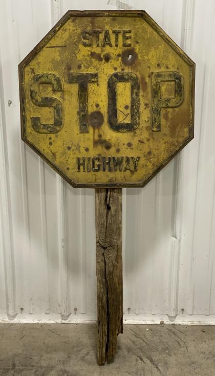 Vintage State Highway Embossed Yellow Stop Sign