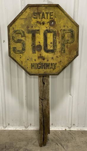Vintage State Highway Embossed Yellow Stop Sign
