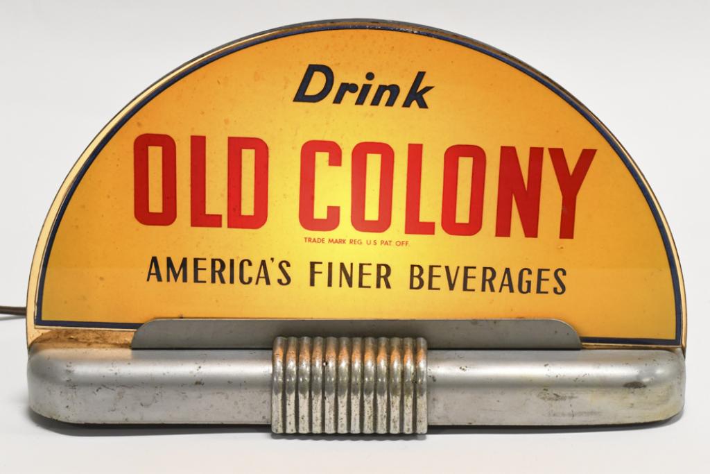 Early Old Colony Beverages Lighted Glass Adv Sign