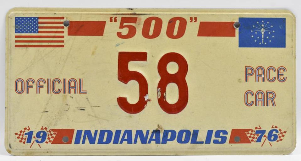 1976 Pace Car License Plate From Indy 500 Winner (#7721) on Jan 21 ...