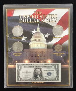 The United States Dollar Story 4 Coins & $1.00 Silver Certificate Note ...