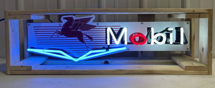 Vintage 48" Mobil Pegasus Round Lighted Sign