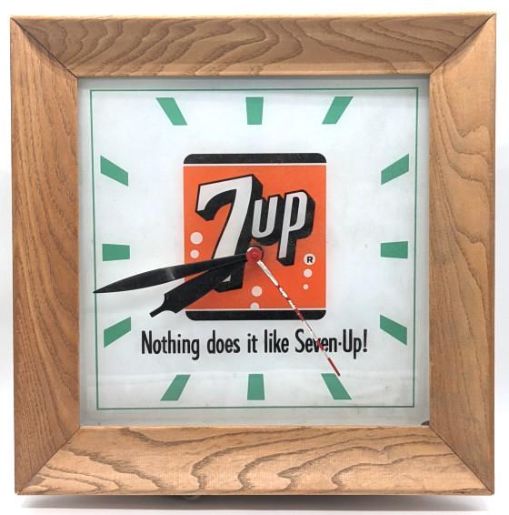 Square Wood Framed 7 Up Advertising Clock