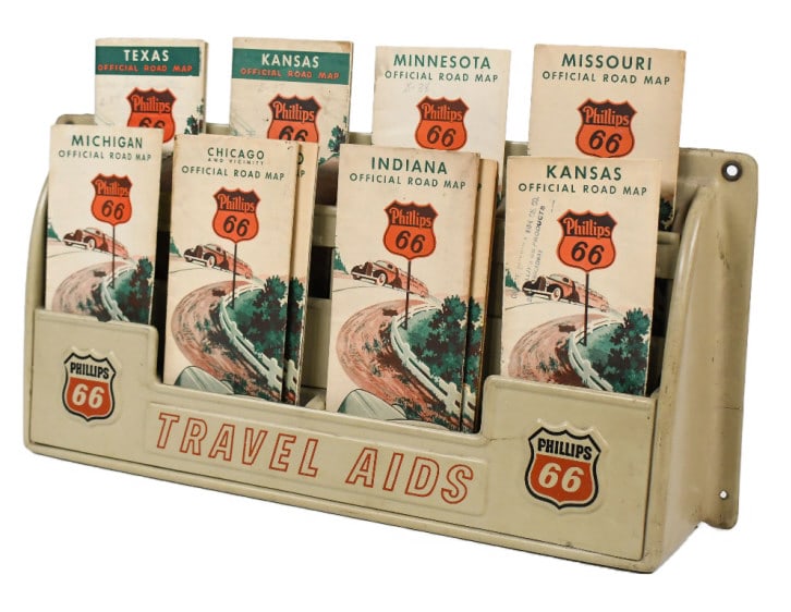 Vintage Phillips 66 Road Map Embossed Display Rack Auction