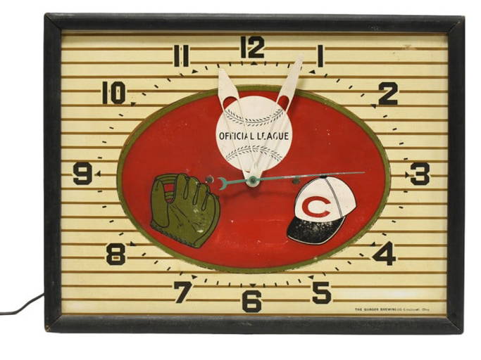 1950s Cinncinatti Reds Burger Beer Adv Clock