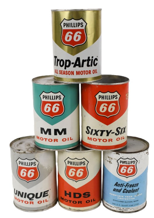 (6) Vintage Phillips 66 Metal Quart Oil Cans Auction