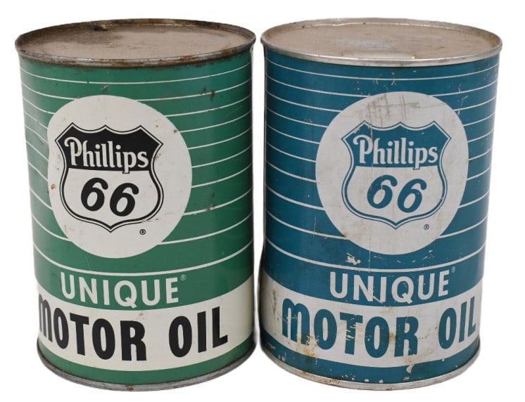 2) Vintage Phillips 66 Unique Metal Quart Oil Cans Auction