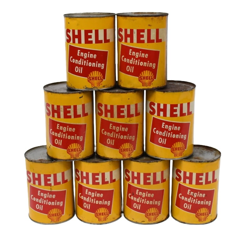 Vintage Shell Engine Conditioning Oil Metal Cans Auction