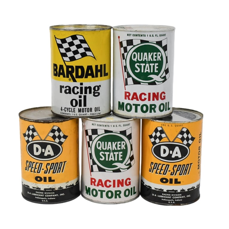 (5) Vintage Racing Oil Metal One Quart Oil Cans Auction