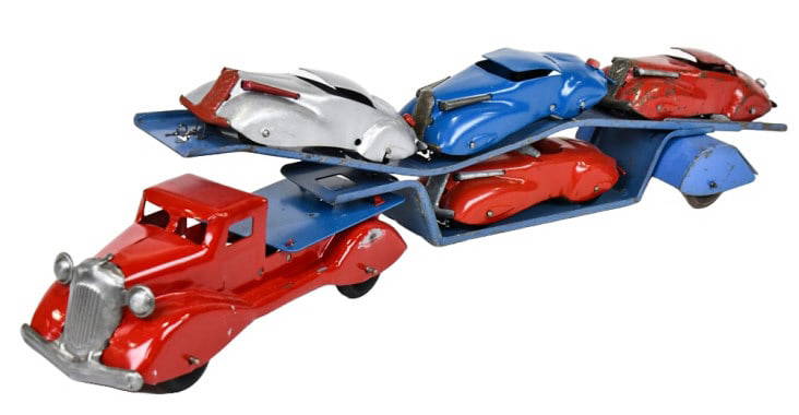 Marx Auto Transport Car Carrier W/ 4 Cars Auction