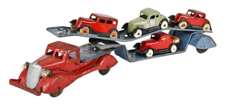 Marx Auto Transport Car Carrier W/ (4) Cars Auction