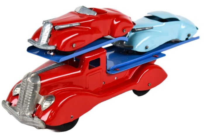 Restored Marx Two Car Carrier Truck W/ Cars