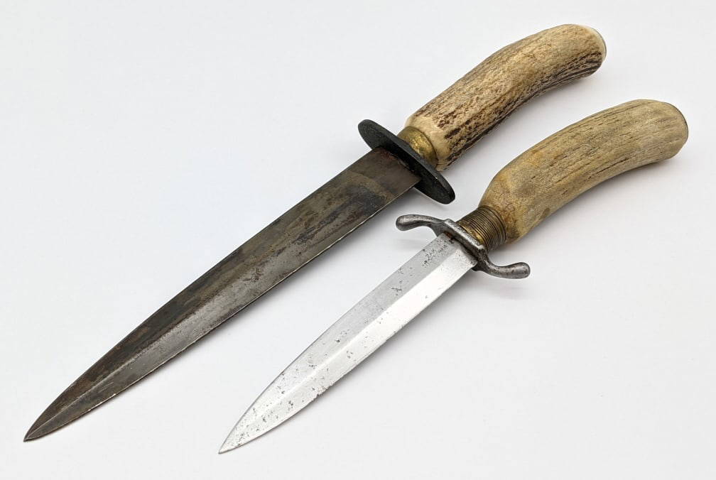 Vtg Stag Handle Fighting Daggers W/ Guards Auction