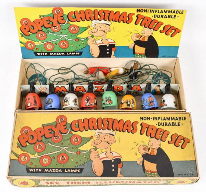 Popeye Christmas Tree Light Set W/ Box Auction