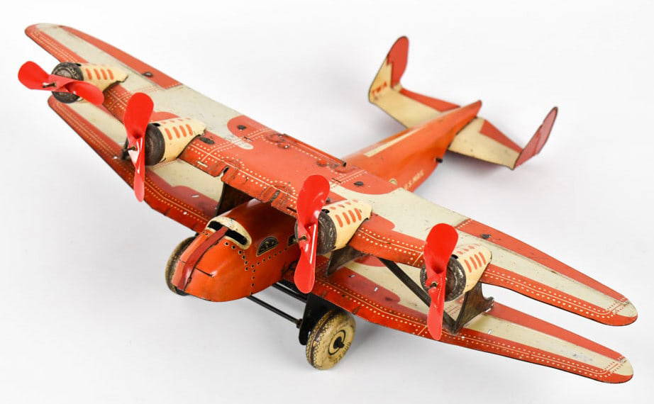 Marx Tin Windup U.s. Mail 4-motor Biplane Auction