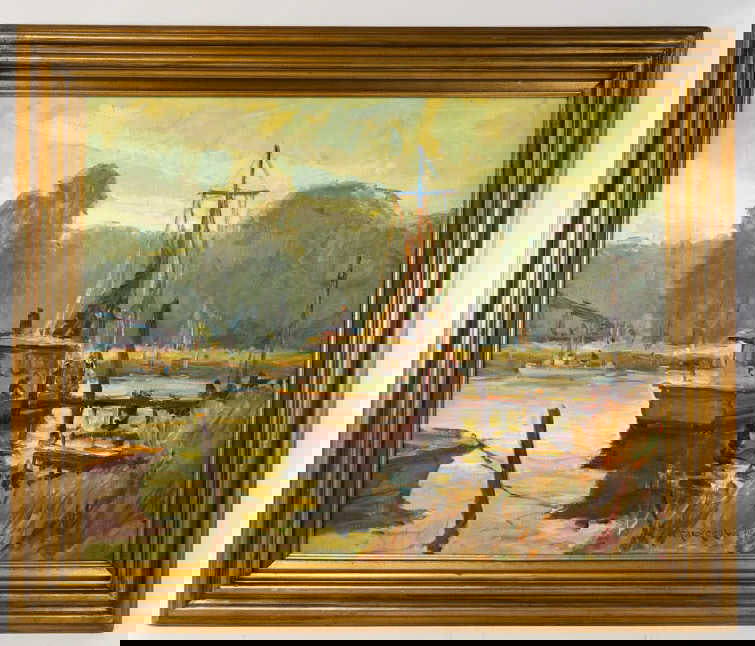 Frederick Rigley "harbor Scene" Oil On Canvas Auction