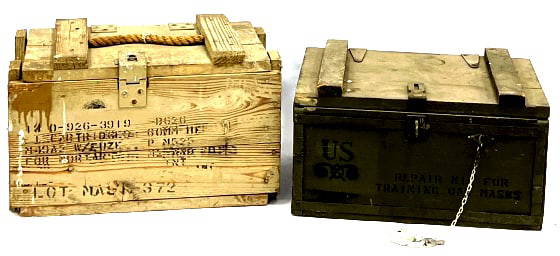 2 Us Military Wooden Mortar & Gas Mask Boxes Auction
