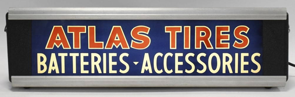 Vintage Rog Atlas Tires Lighted Countertop Sign Auction