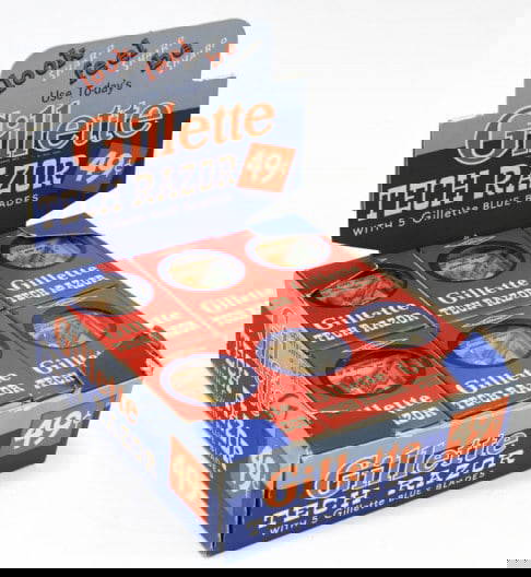 12 Nos Gillette Shaving Razors W Store Display Box Auction