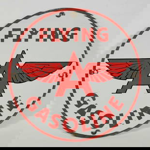 62" Flying A Service Enamel Porcelain Gas Station Advertising Sign Auction