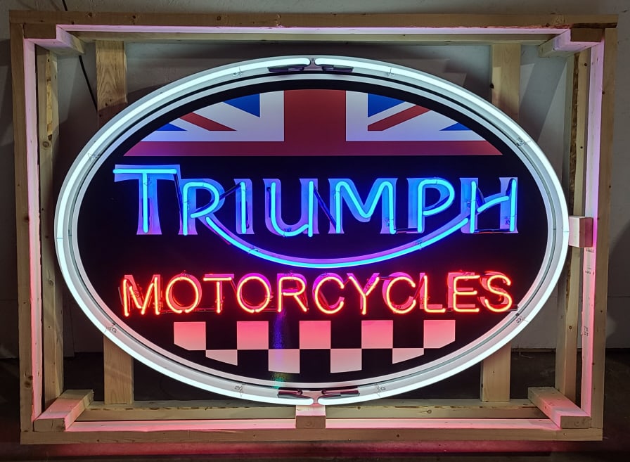 Custom Triumph Motorcycles Tin Neon Sign Auction