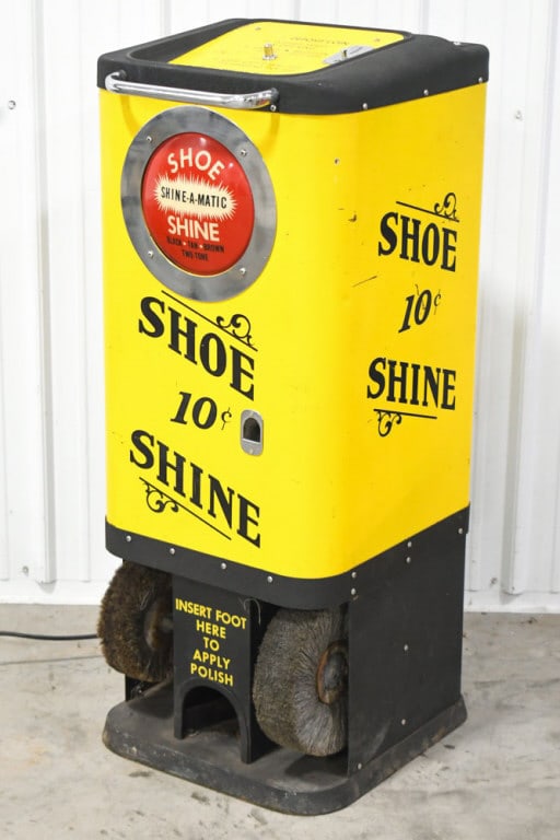 Vtg 10 Cents Coin Op Shine-a-matic Shoe Shine Machine Auction
