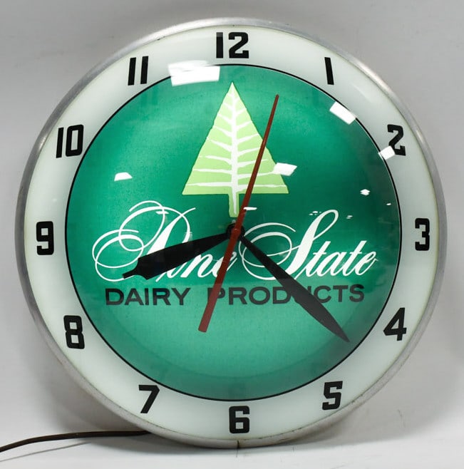 Vtg Pine State Dairy Products Double Bubble Clock Auction